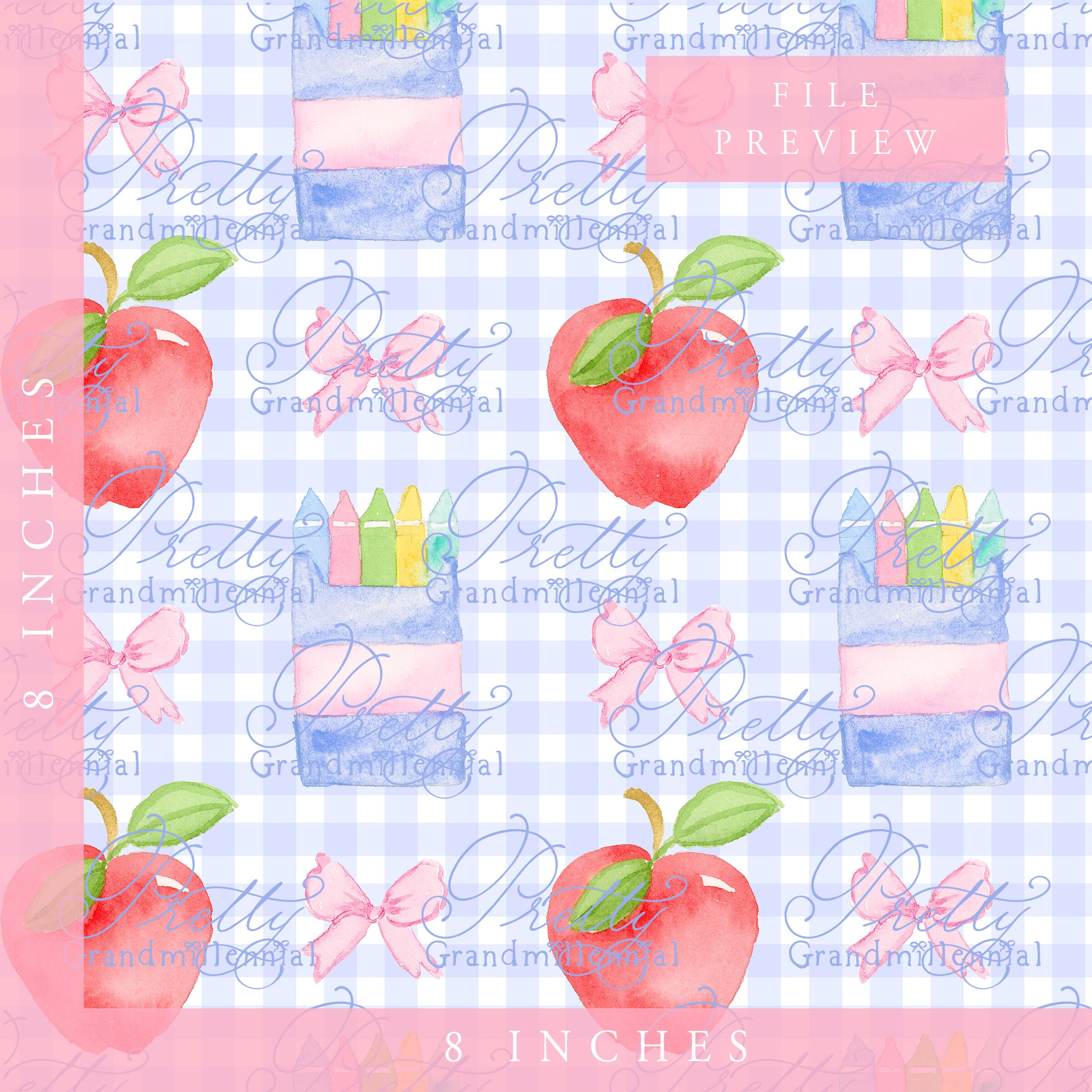 Grandmillennial Back to School Pattern, Apple Print, Watercolor School ...