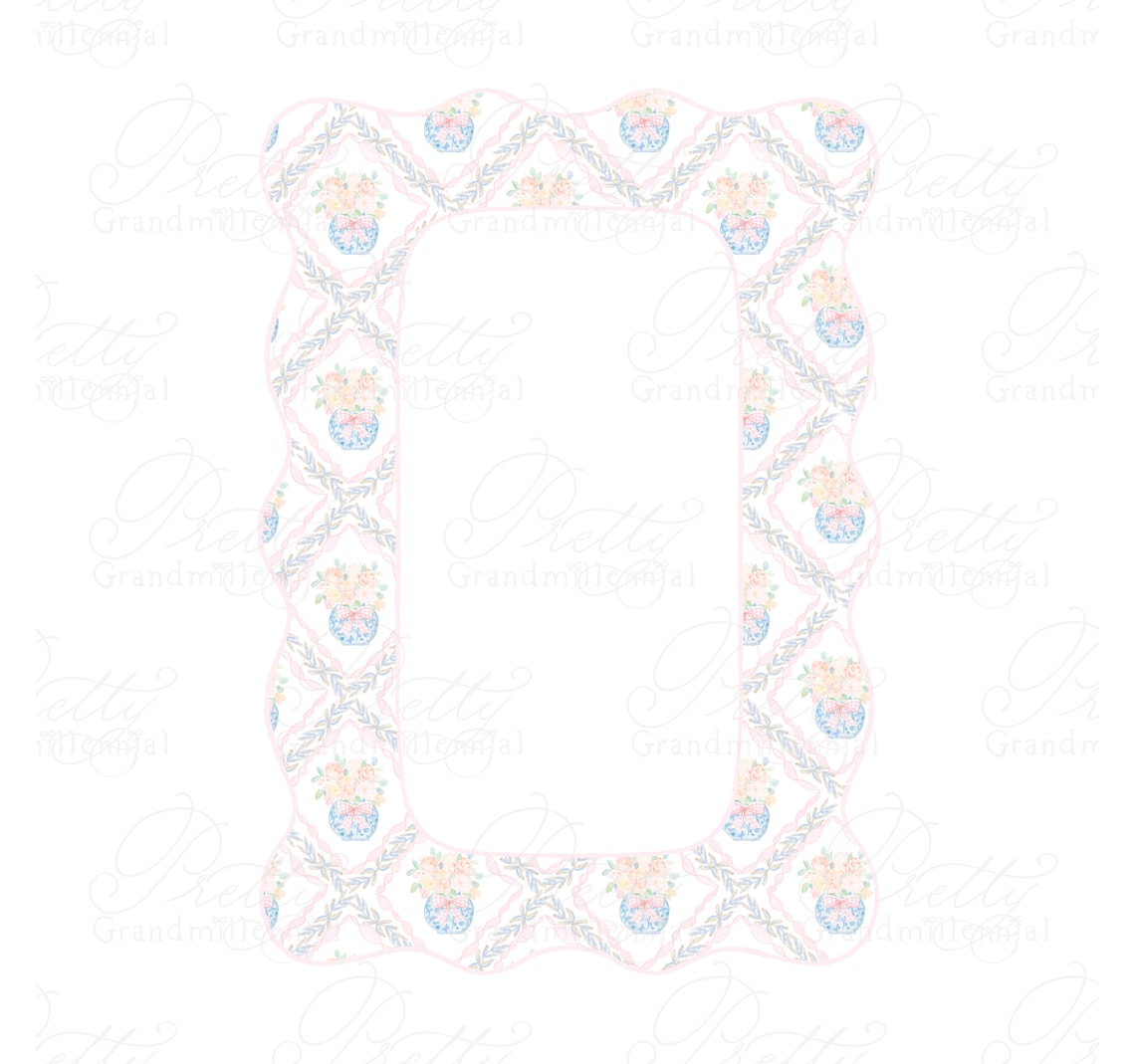 Scalloped Frame Clipart, Ginger Jar Frame Clipart, Grandmillennial ...