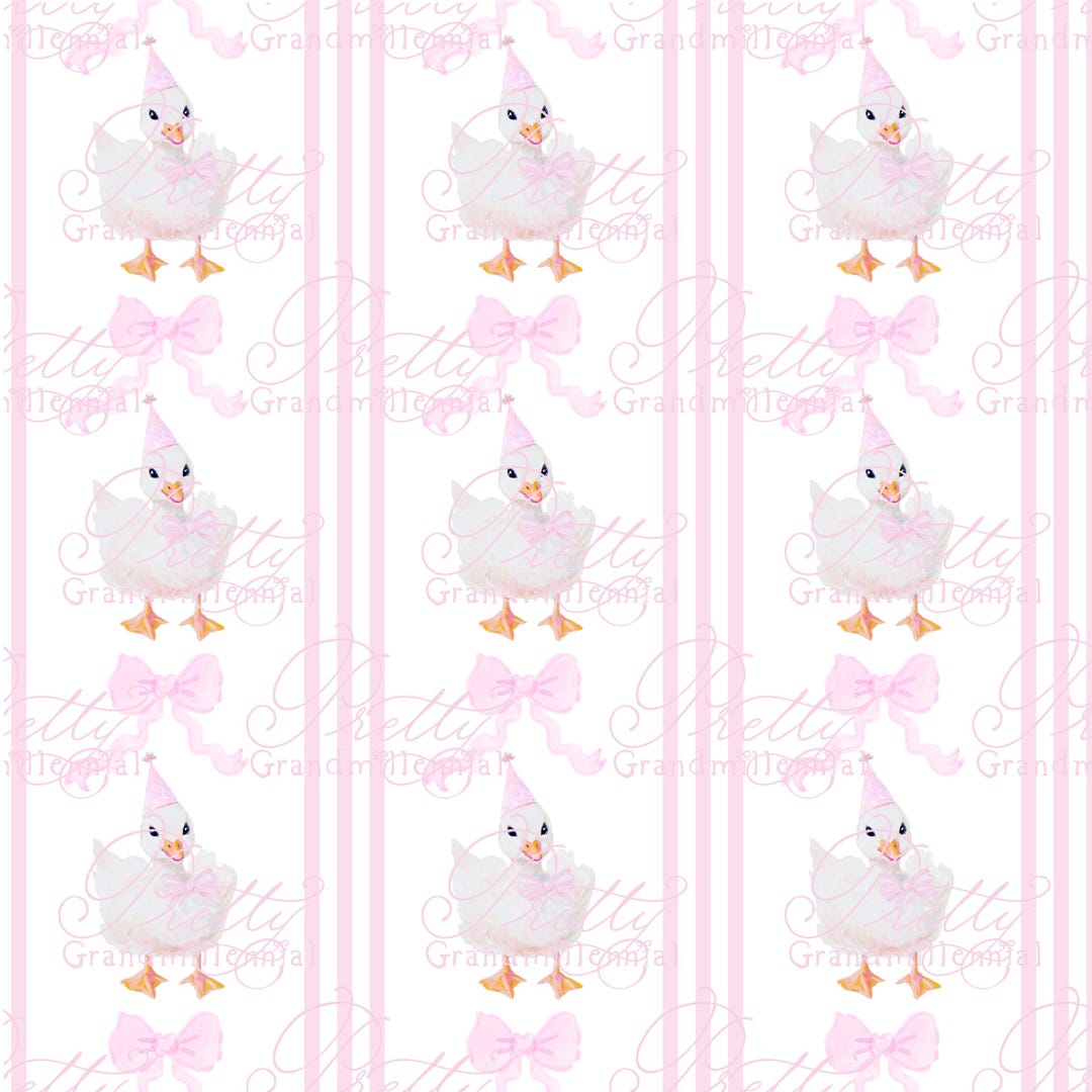 Grandmillennial Birthday Goose Pattern, Pink Goose Seamless Pattern ...