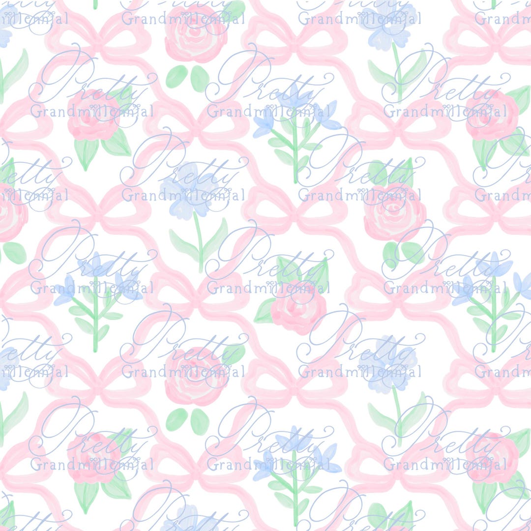 Grandmillennial Coquette Bows Floral Bows Pattern, Seamless Pattern ...