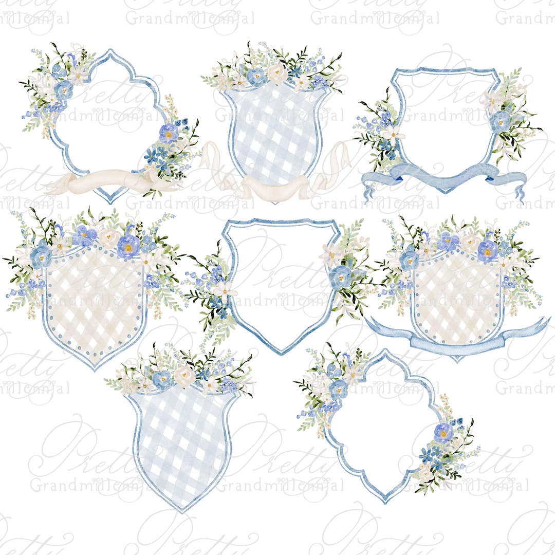 Watercolor Wedding Crests Dusty Blue, Wedding Crest, Watercolor Crest ...