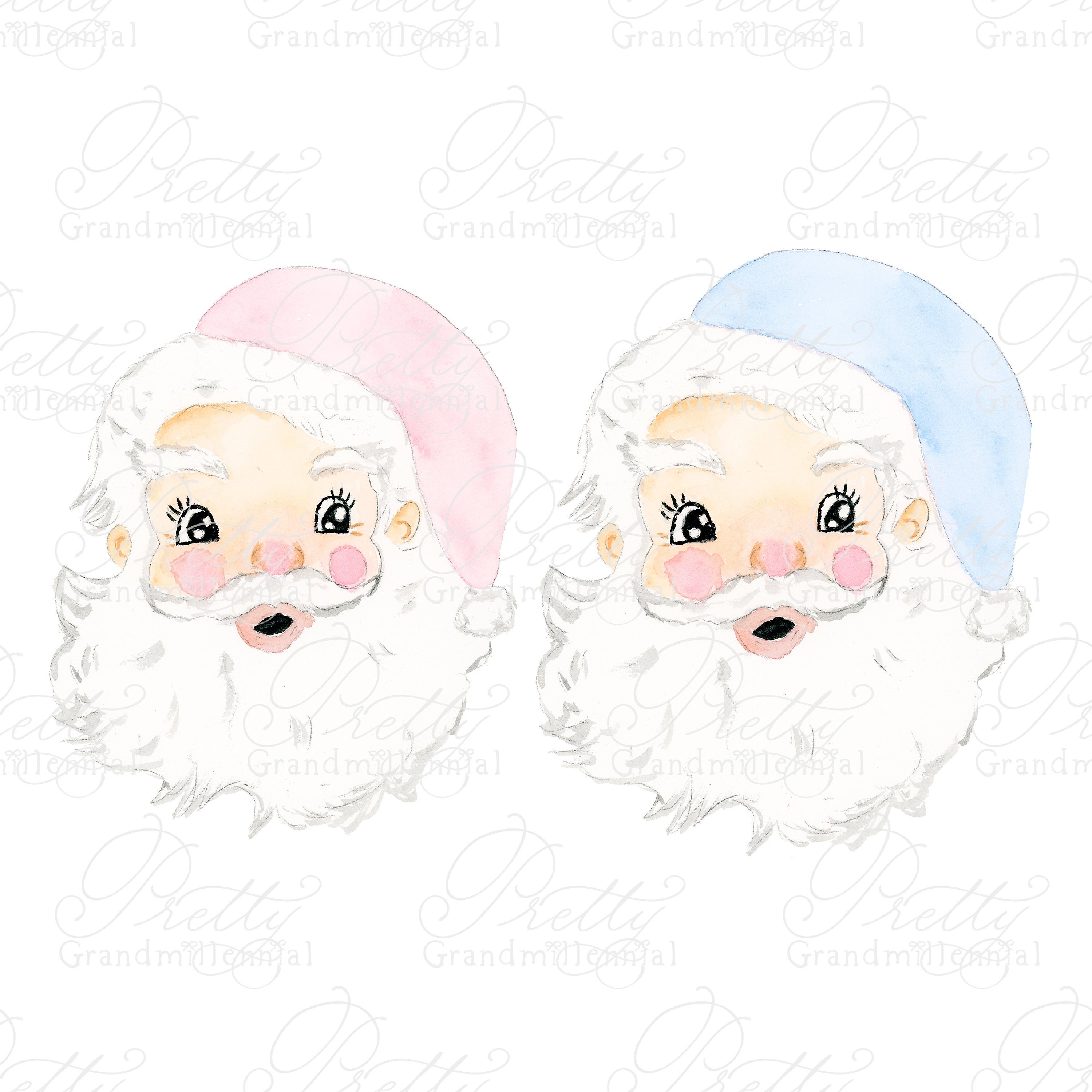 Pink Vintage Watercolor Santa Watercolor Santa Vintage - Etsy