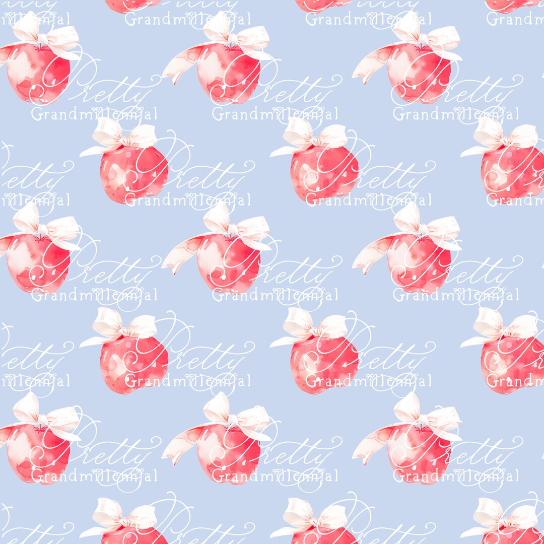 Grandmillennial Back to School Pattern, Apple Print, Watercolor School Pattern, Red Apple Print ...