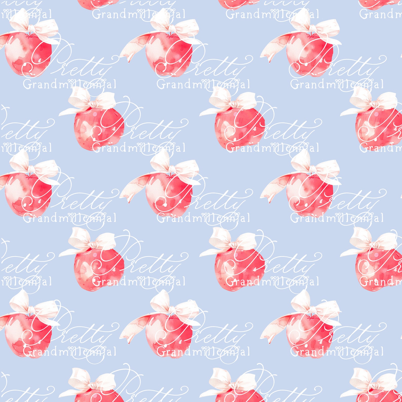 Grandmillennial Back to School Pattern, Apple Print, Watercolor School Pattern, Red Apple Print ...