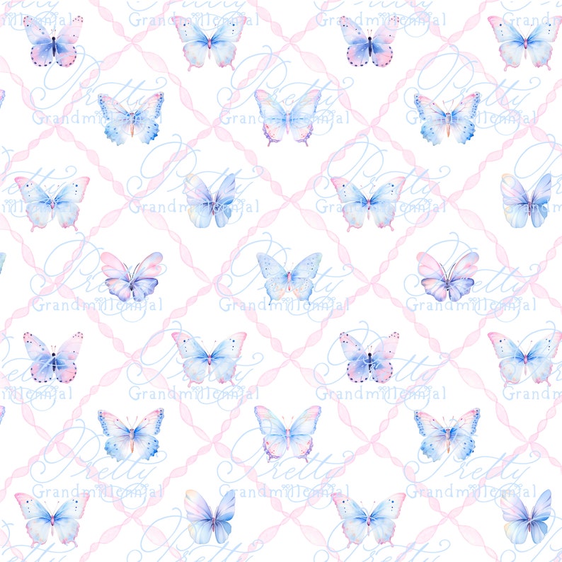 Grandmillennial Butterfly Trellis Spring Pattern, Block Print Pattern ...