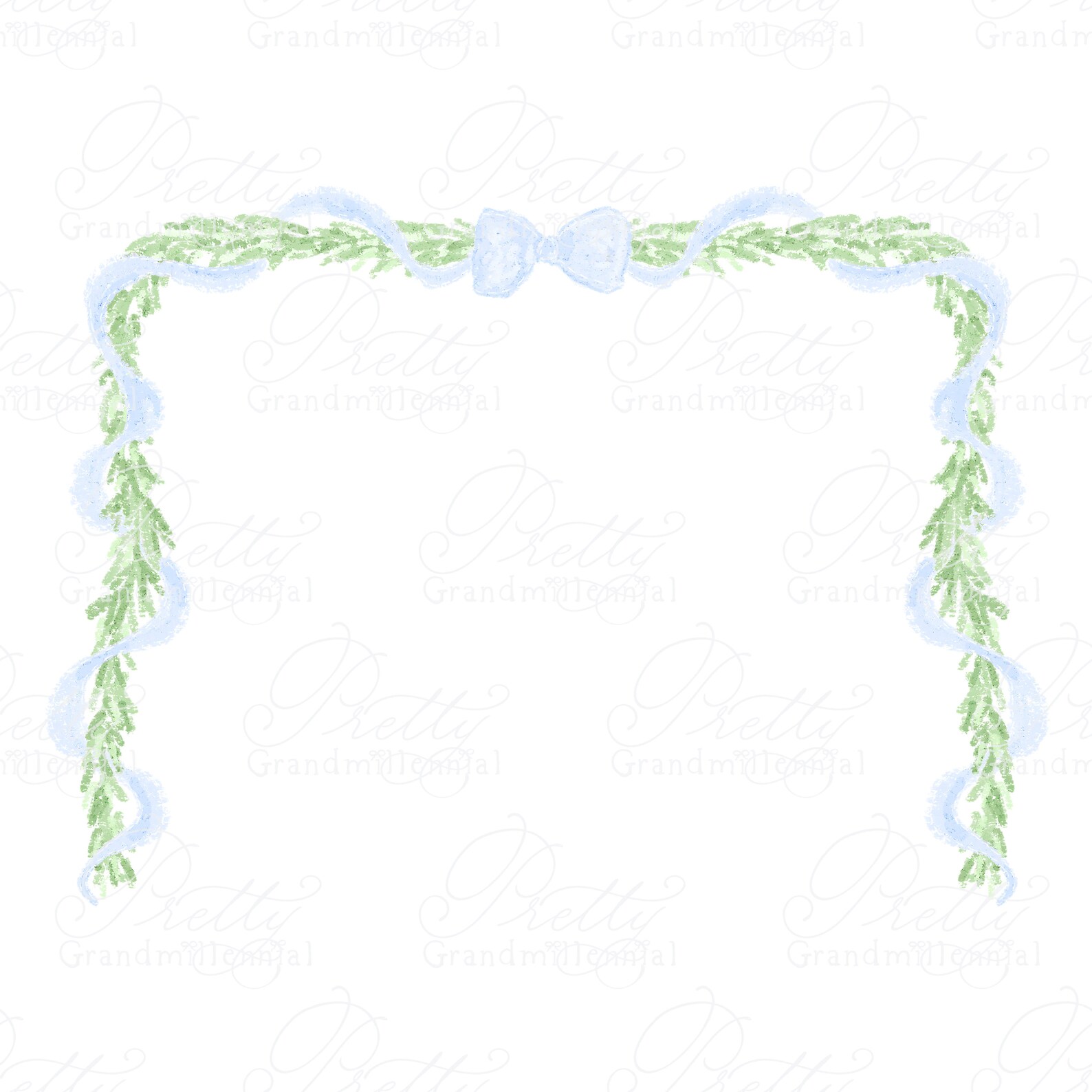 Fir Swag Clipart, Garland Ribbon Clipart, Blue Christmas Bows, Clipart ...
