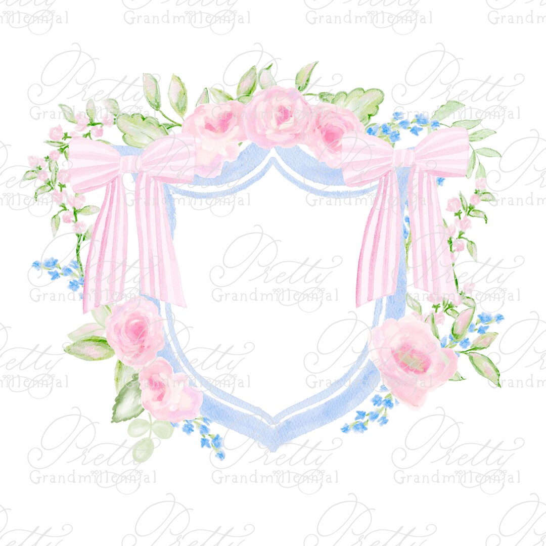 Watercolor Double Bow Crest, Wedding Crest, Watercolor Crest, Double ...
