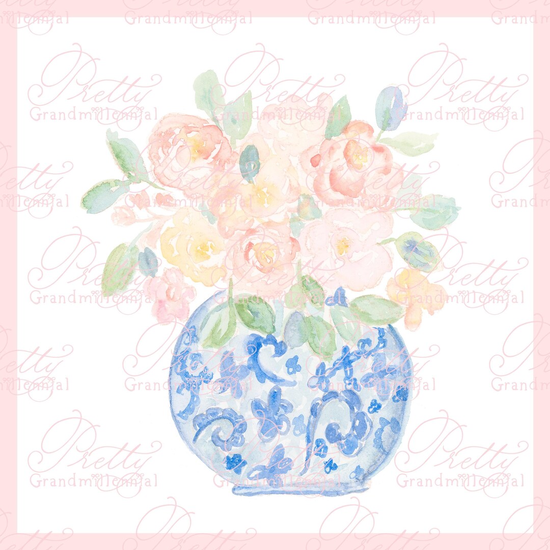 Watercolor Ginger Jar Vase, Chinoiserie Ginger Jar, Chinoiserie Clipart ...