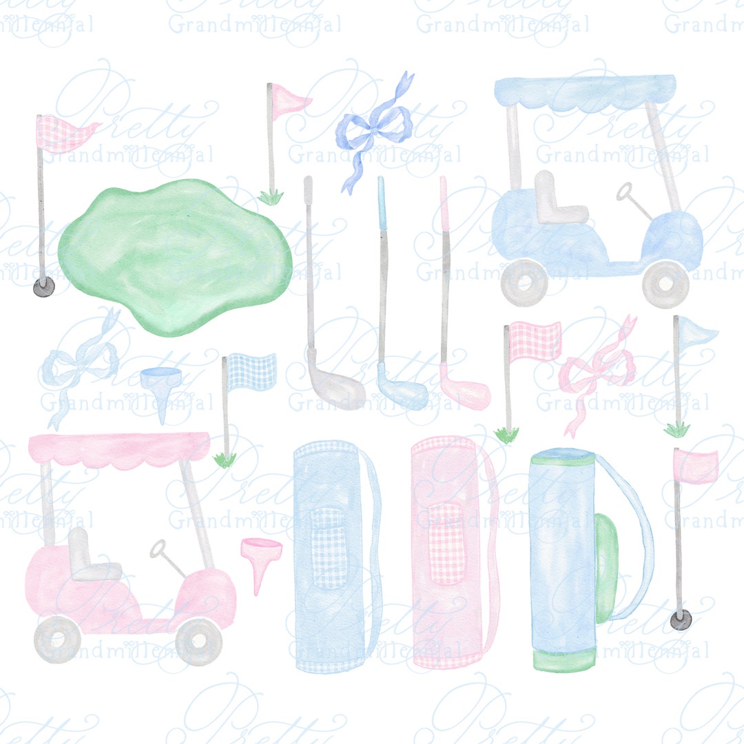 Golf Clipart, Watercolor Golf Clipart, Grandmillennial Clipart, Golf ...
