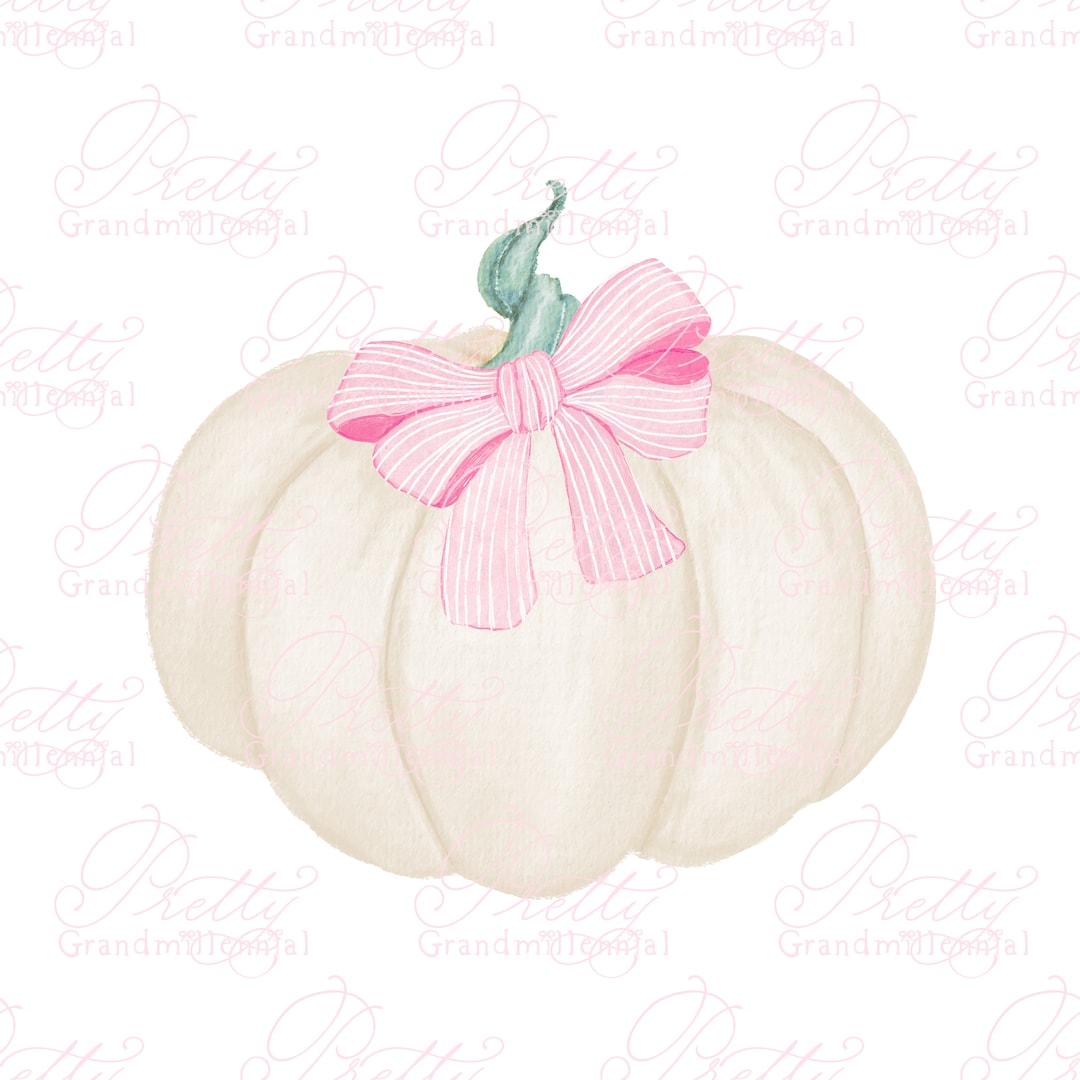 Watercolor White Pumpkin With Bow, Grandmillennial Clipart, Watercolor ...