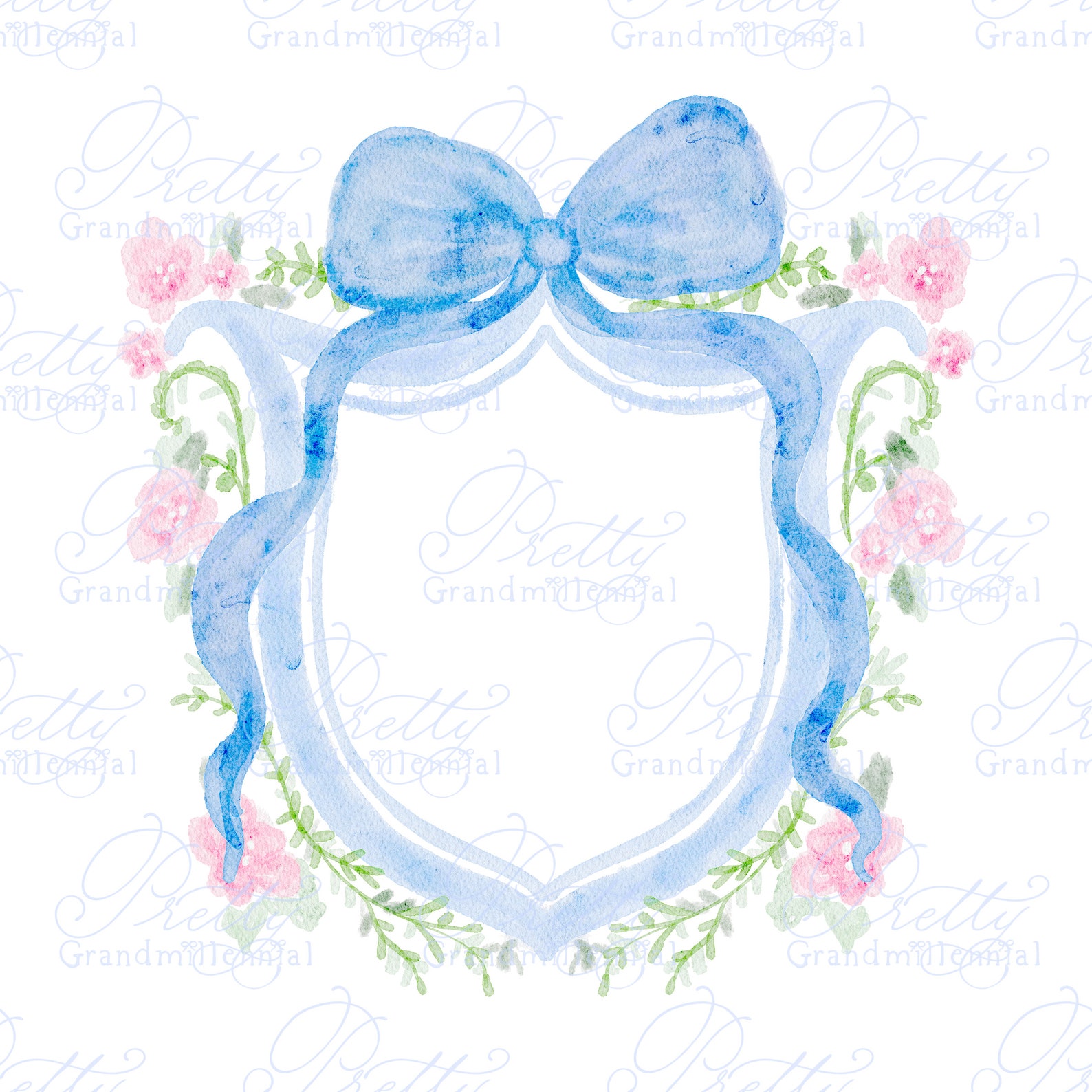 Watercolor Double Gingham Bow Crest Wedding Crest Watercolor - Etsy