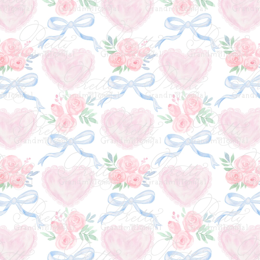 Valentine's Day Bows Lace Hearts Pattern, Watercolor Hearts, Hearts ...