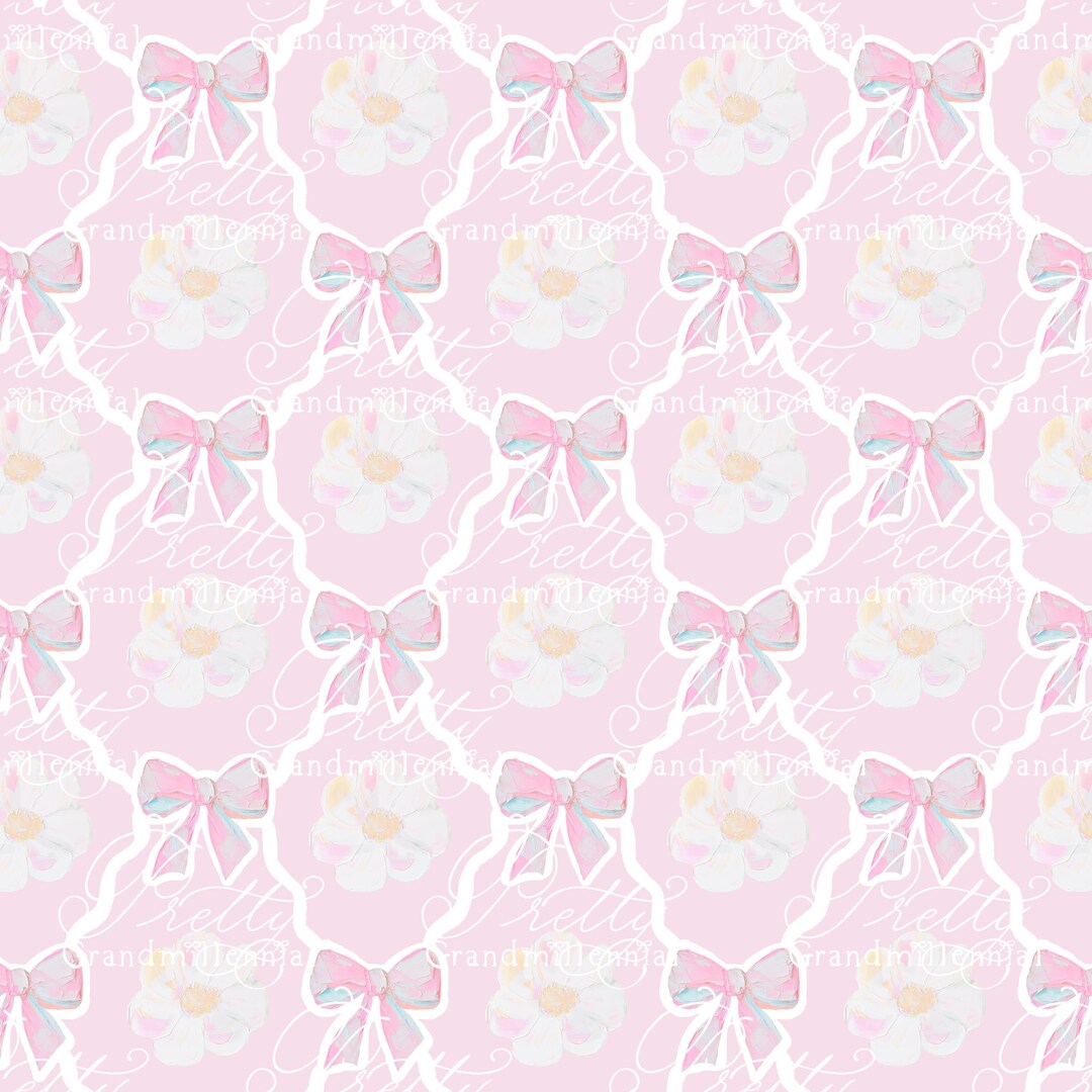 Preppy Grandmillennial Bow Pattern, Seamless Pattern, Bow Trellis ...
