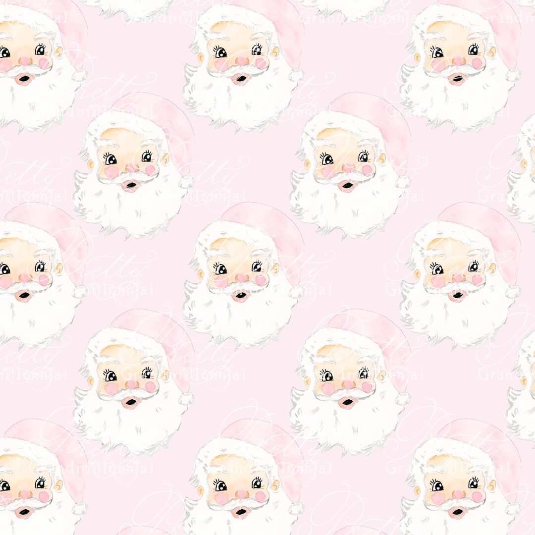 Pink Vintage Watercolor Santa, Vintage Santa Watercolor, Santa Pattern ...