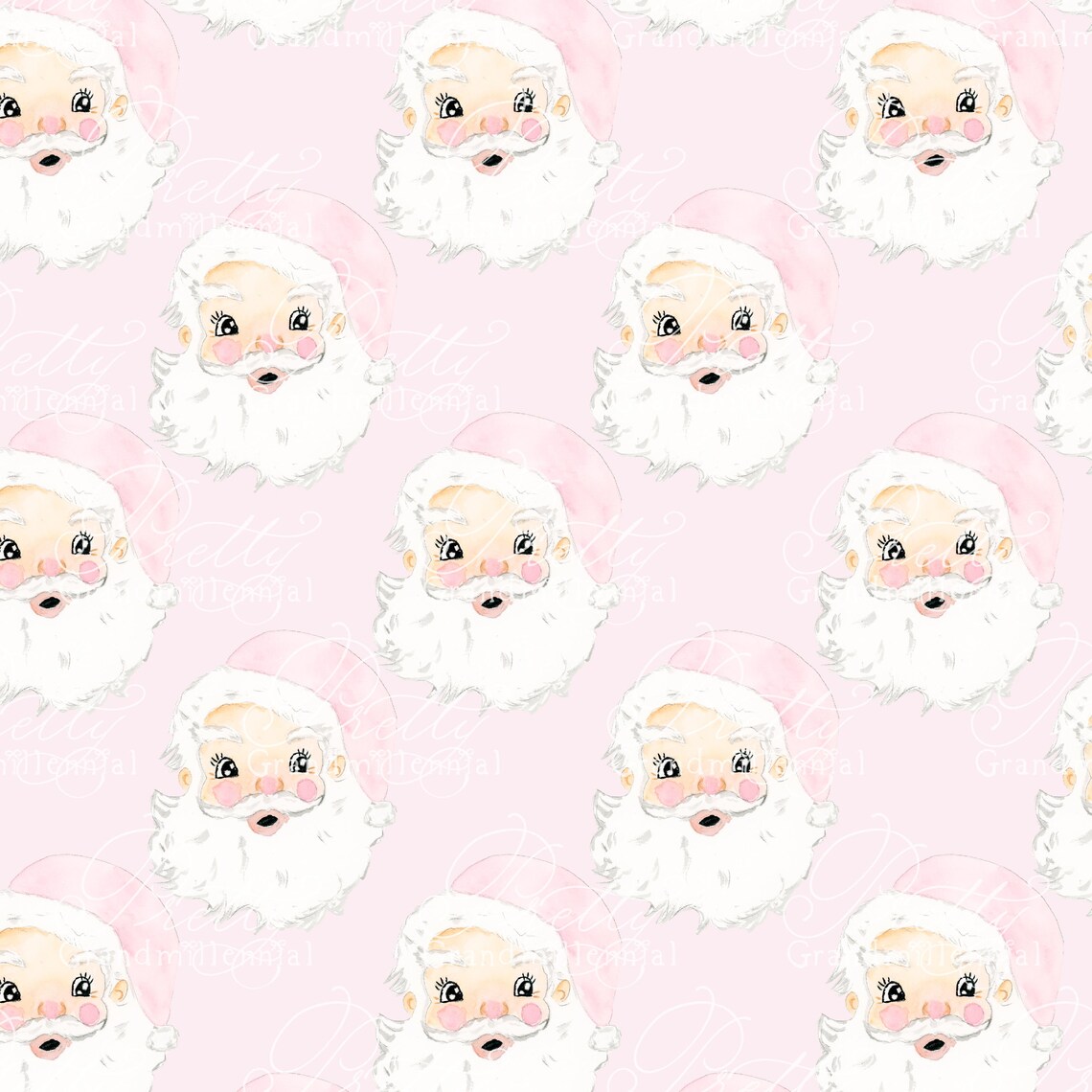 Pink Vintage Watercolor Santa, Vintage Santa Watercolor, Santa Pattern ...