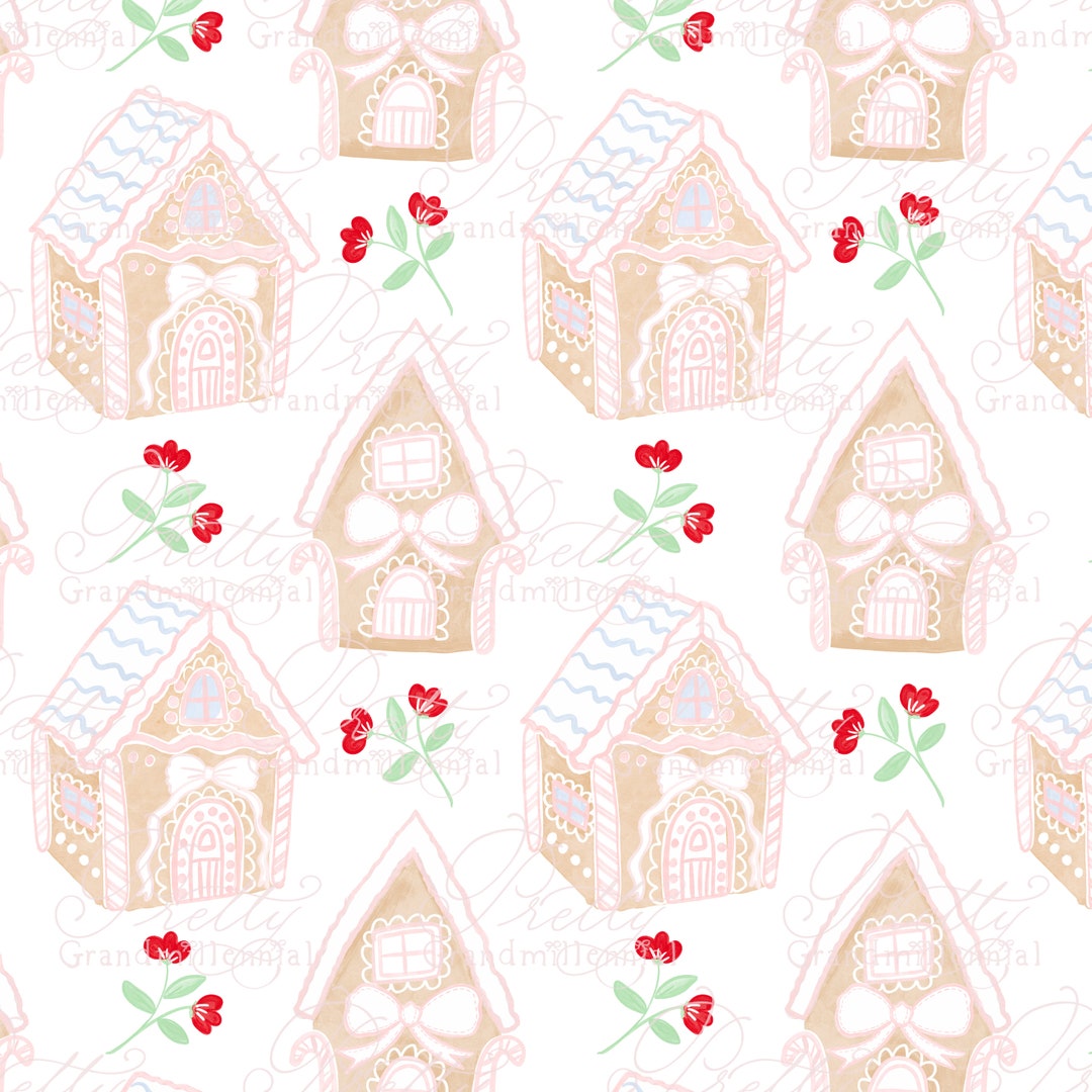 Cute Gingerbread House Seamless Pattern, Christmas Patterns, Christmas ...