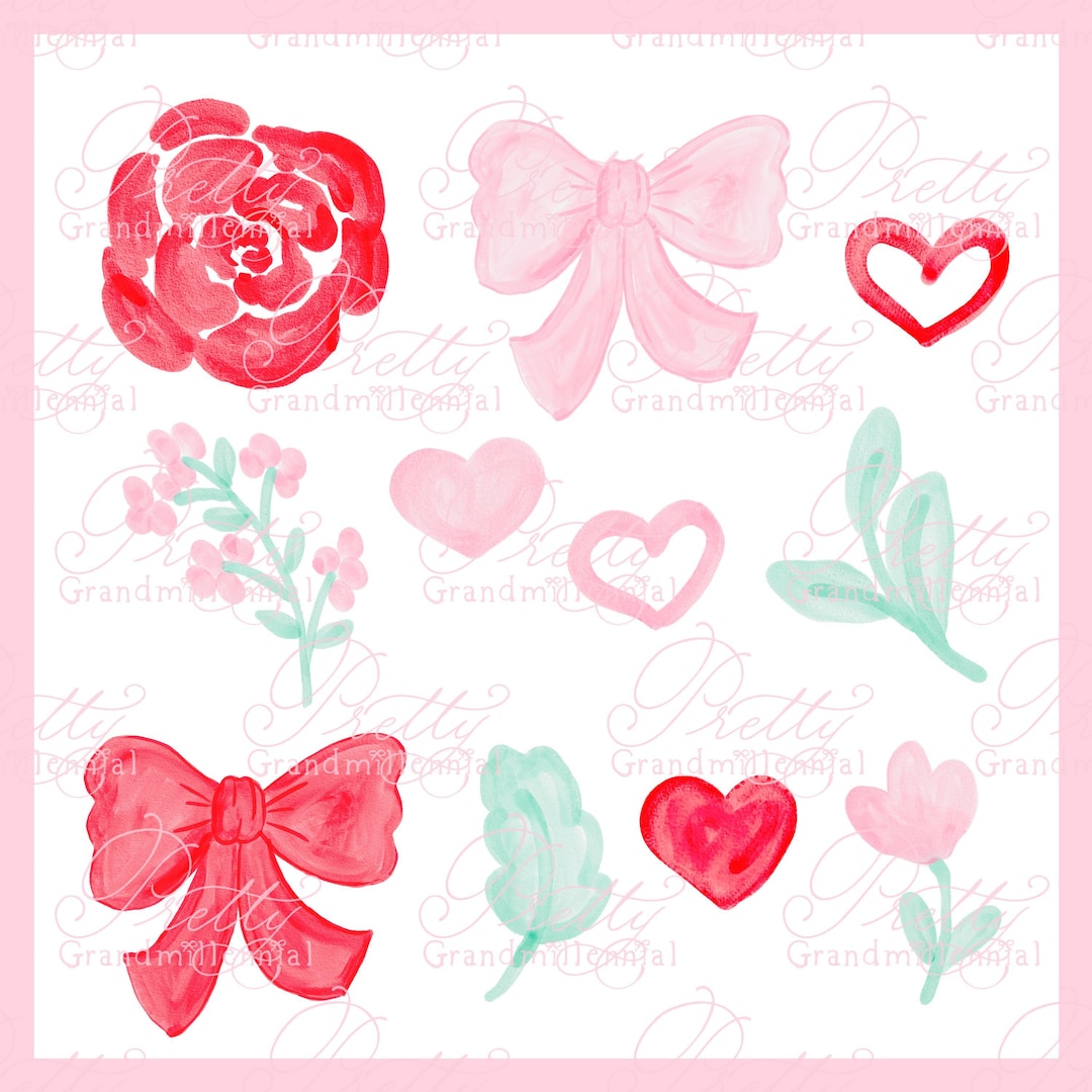 Valentine's Day Clipart, Watercolor Clipart, Pink Bows, Red Bows ...