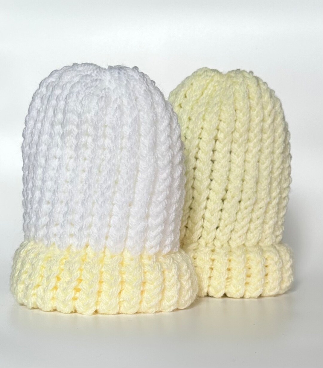 Set of 2 Yellow Baby Hat Set, Pregnancy Announcement, Gender Reveal ...