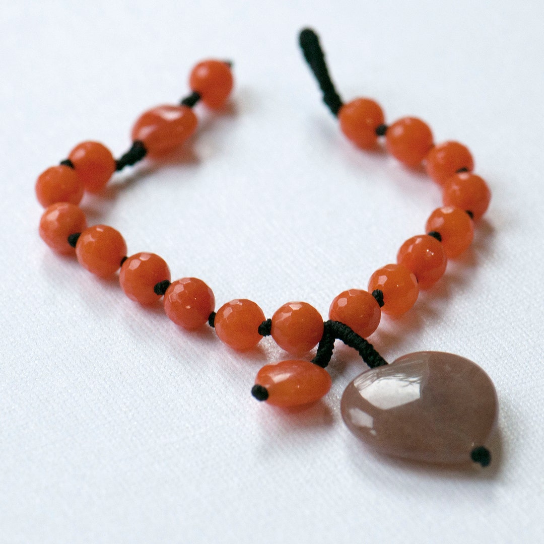 Orange Jade Bracelet, Jade Heart Bracelet, Hand Knotted Heart Bracelet ...