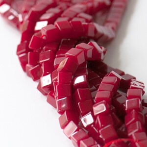 Red Square Jade Bead String, 8mm Square Jade Beads Bright Red, Vivid ...