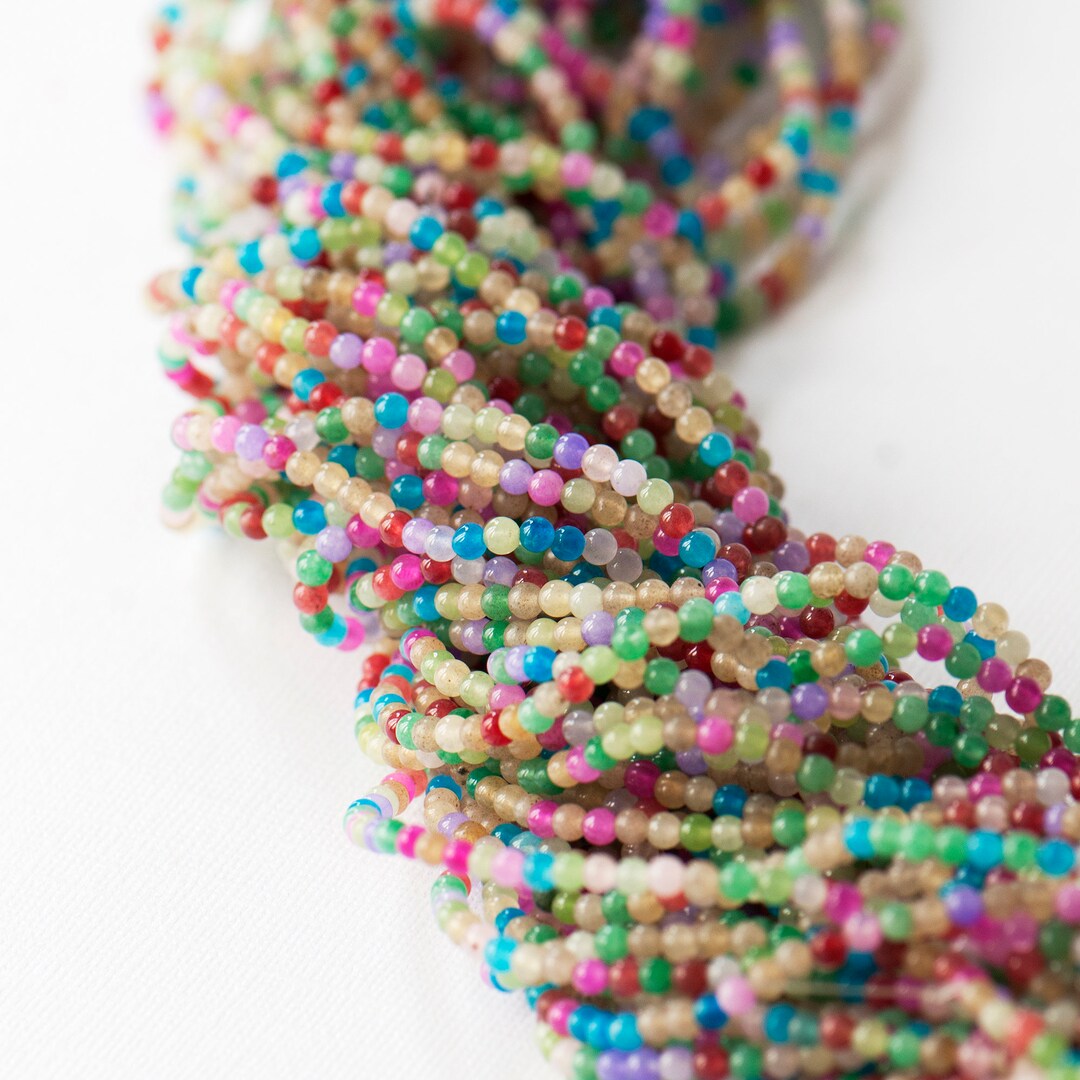 Colourful Agate String of Beads, 3mm Bead Strand, Rainbow Bead String ...
