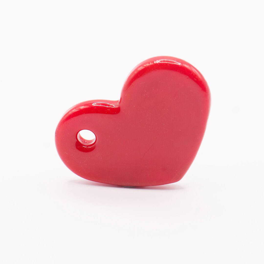 Red Flat Glass Heart Bead, Bright Red Heart Pendant, Large Hole Heart ...