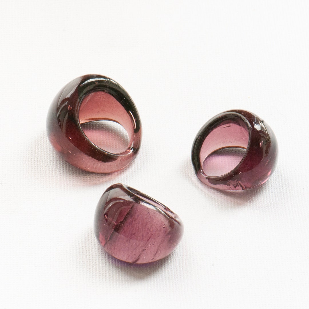 Purple Glass Ring, Dome Glass Ring, Lilac Statement Ring, Bubble Ring ...