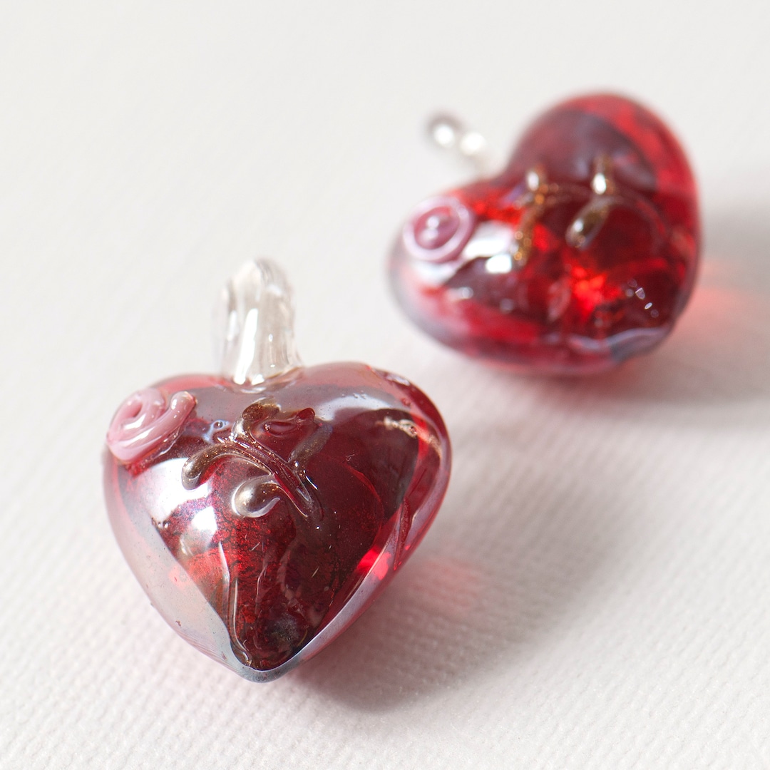 Red Small Glass Heart Beads Flower Heart Glass Pendant - Etsy