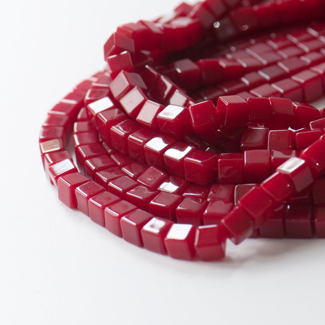 Red Square Jade Bead String 8mm Square Jade Beads Bright Red - Etsy