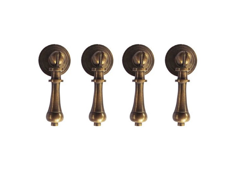 4pcs Vintage Brass TEARDROP Knob Drawer Pulls, Teardrop Round Backplate KNOB Drawer Handle ...