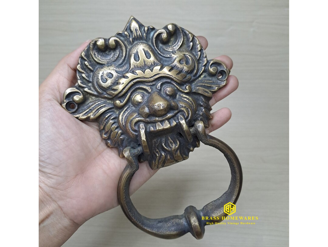 6.4" Vintage Solid Brass Door Knocker Bali Barong Decorative Door Bell ...