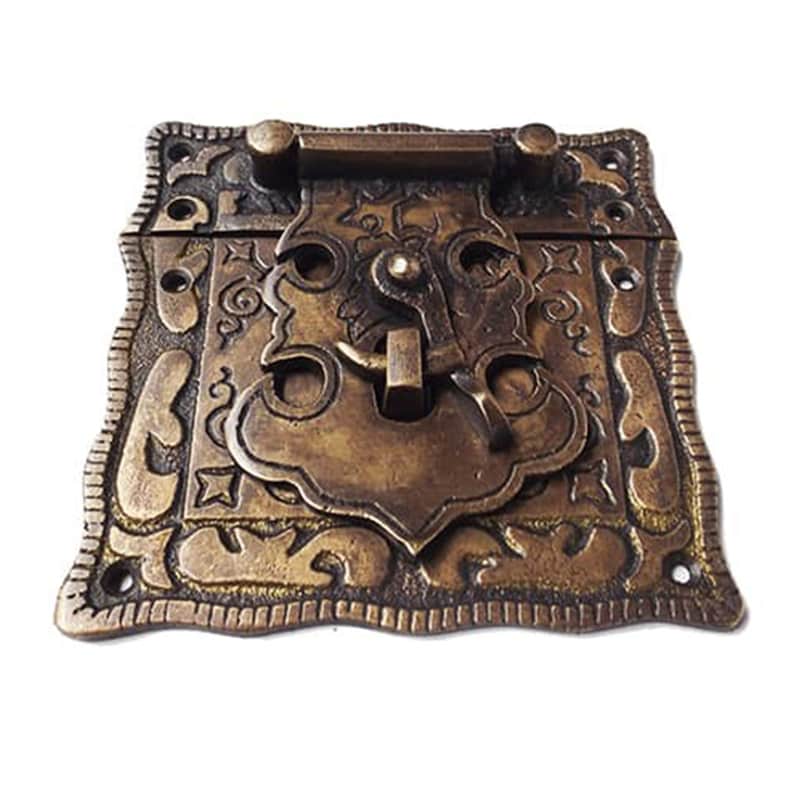 3" Vintage Solid BRASS LATCH LOCK Ornate Square With Hook Slot Strong ...