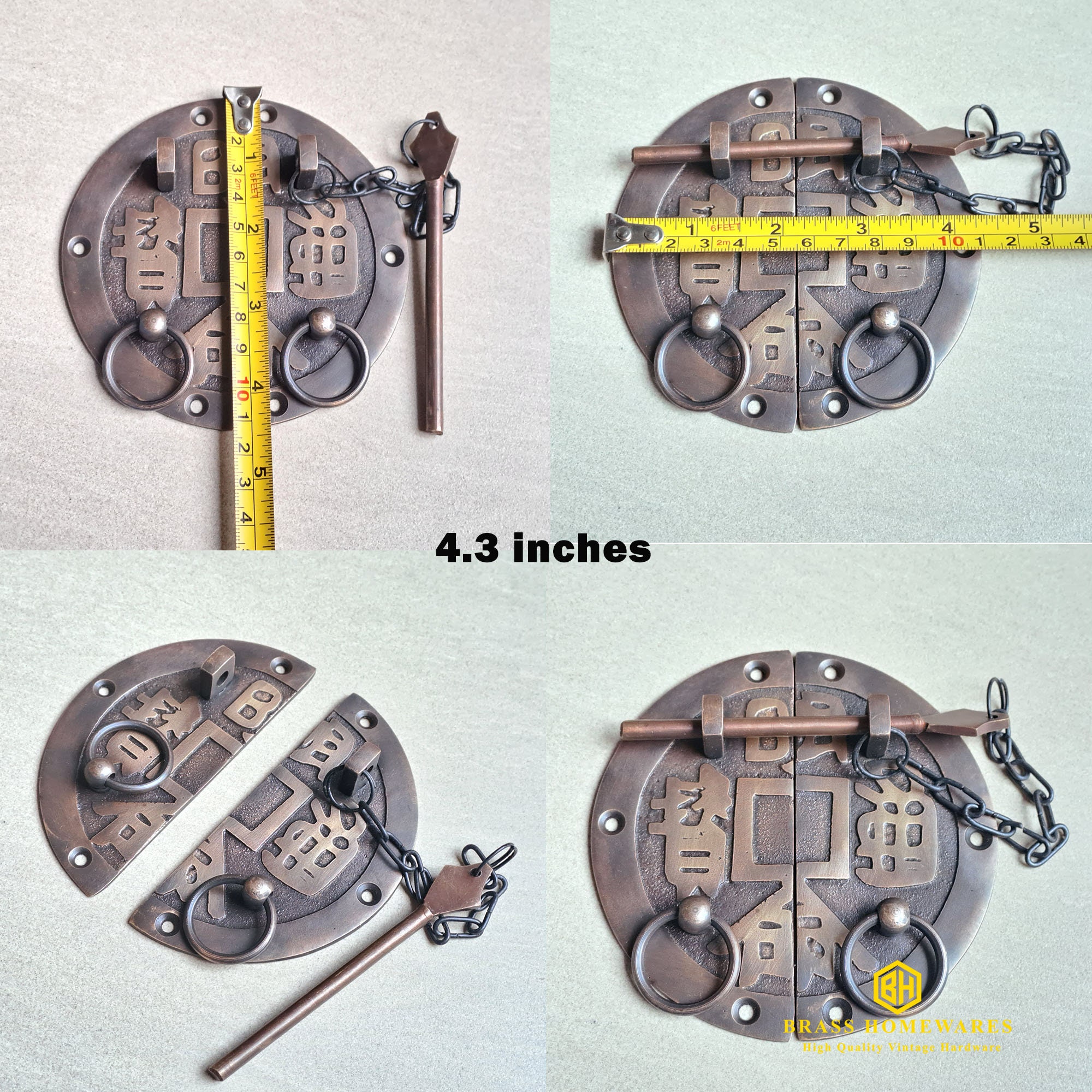 Vintage Latch Lock - Solid Brass Classic Round Chinese Hasp Lock Catch ...