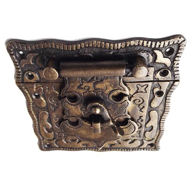 3" Vintage Solid BRASS LATCH LOCK Ornate Square With Hook Slot Strong ...