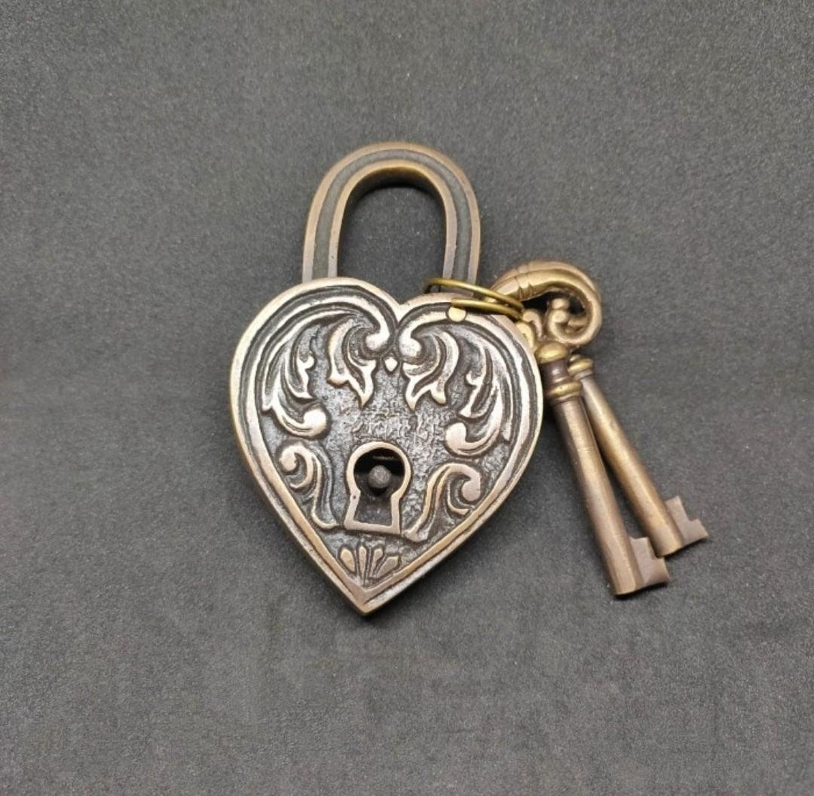 3.7" Love Shaped Ornate Vintage PADLOCK Solid Brass, Brass Padlock Set ...