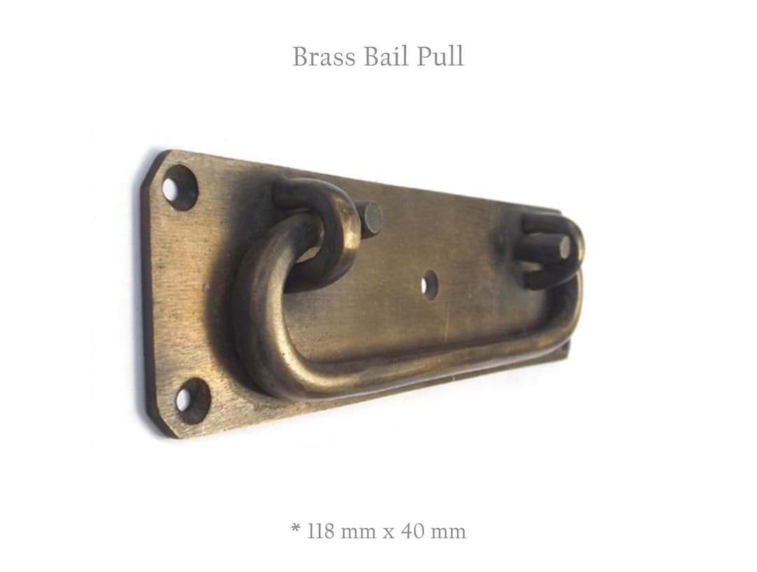 4.6" (2pcs) Vintage Solid Brass Bail Drawer Pulls, Rectangle Backplate ...