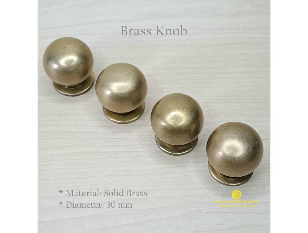 1.18" Diameter (4 Pcs) Vintage Solid Brass Knob Pulls, Big Retro Round ...