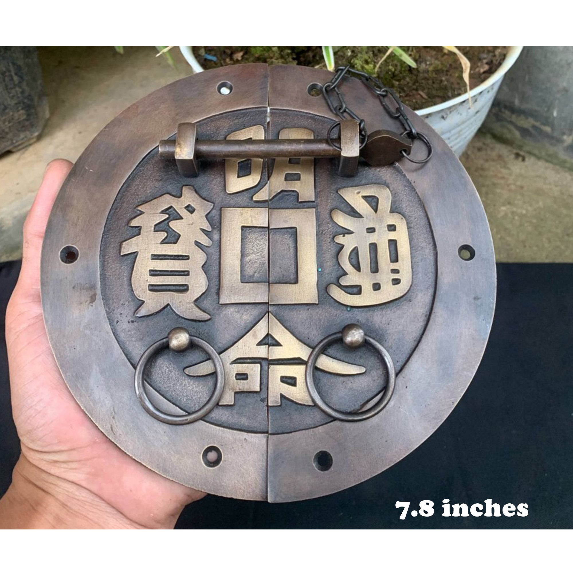 Vintage Latch Lock - Solid Brass Classic Round Chinese Hasp Lock Catch ...