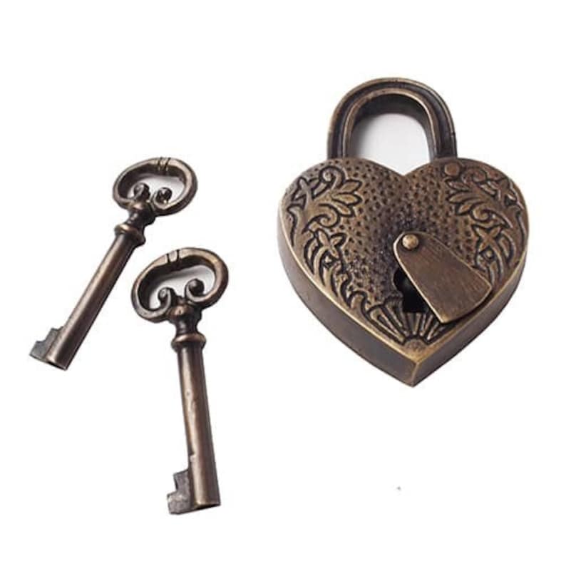 Heart Ornate Vintage PADLOCK Solid Brass, Brass Padlock Set, Antique ...
