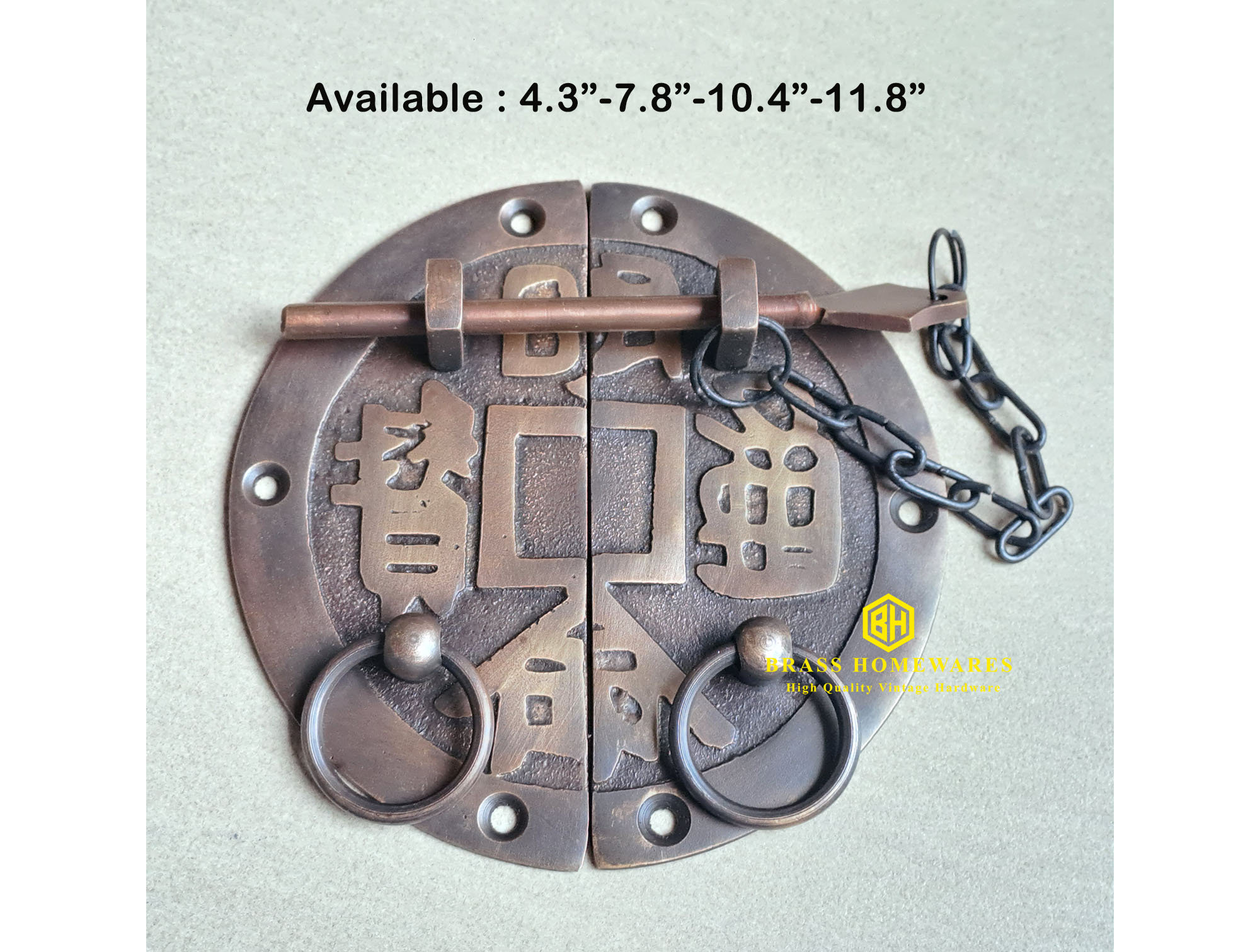 Vintage Latch Lock Solid Brass Classic Round Chinese Hasp Lock Catch ...