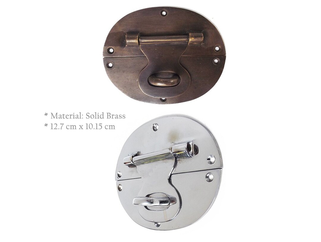 5" Vintage Solid BRASS LATCH LOCK Oval Back Lock With Hook Slot Strong ...