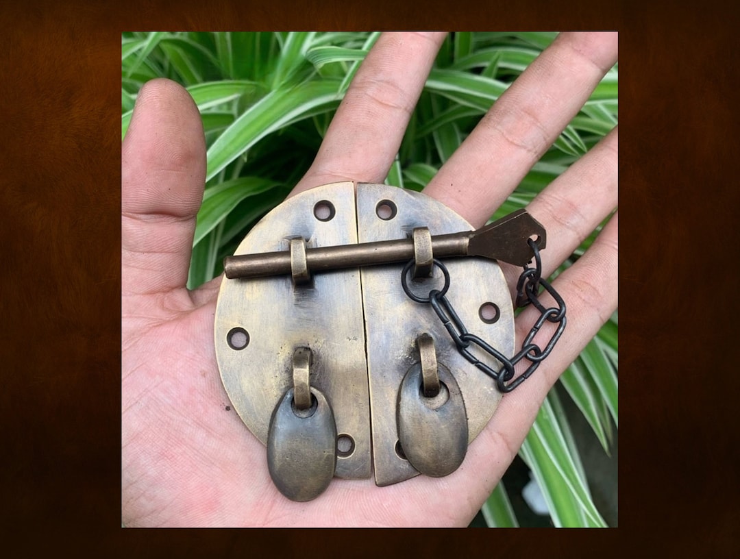 3" 6" Antique Solid BRASS LATCH LOCK Vintage Plain Round Shape Slot ...