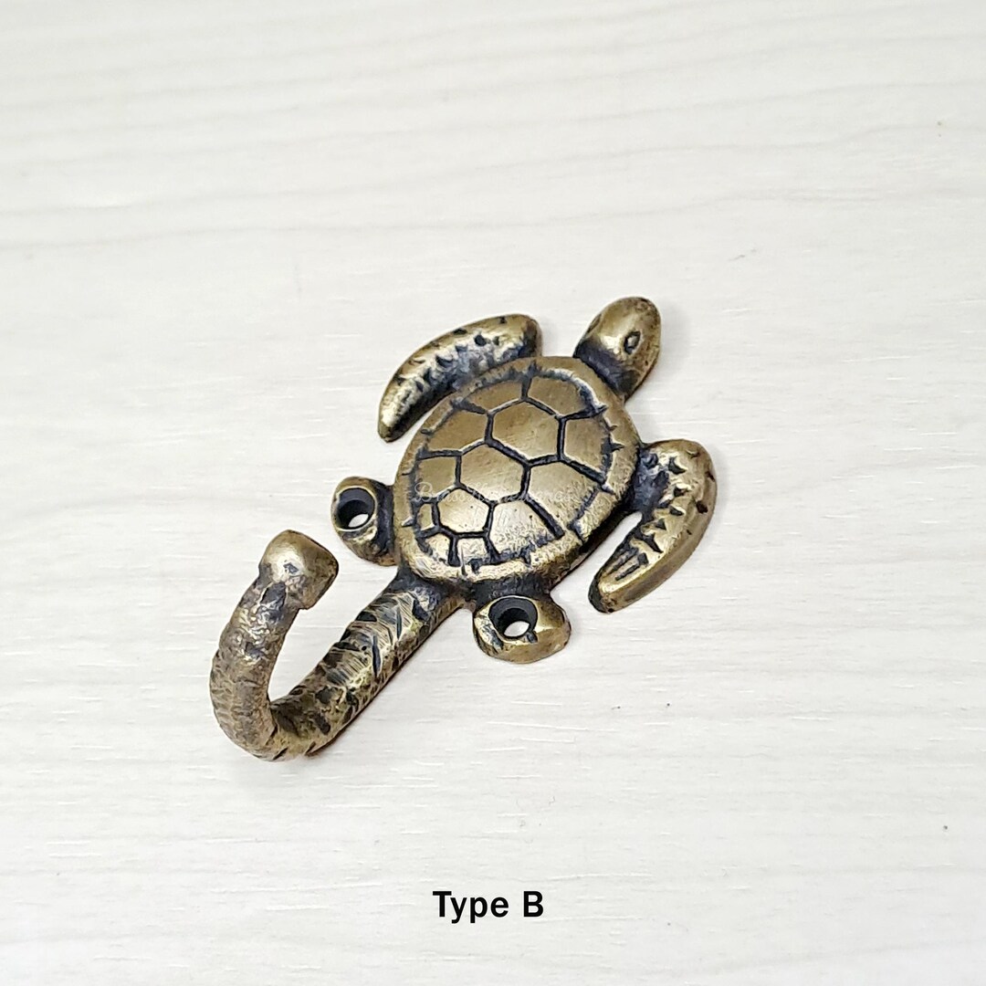 2.4" (4 Pcs) Antique Turtle Sea Beach HOOK HANGER Solid Brass Strong ...
