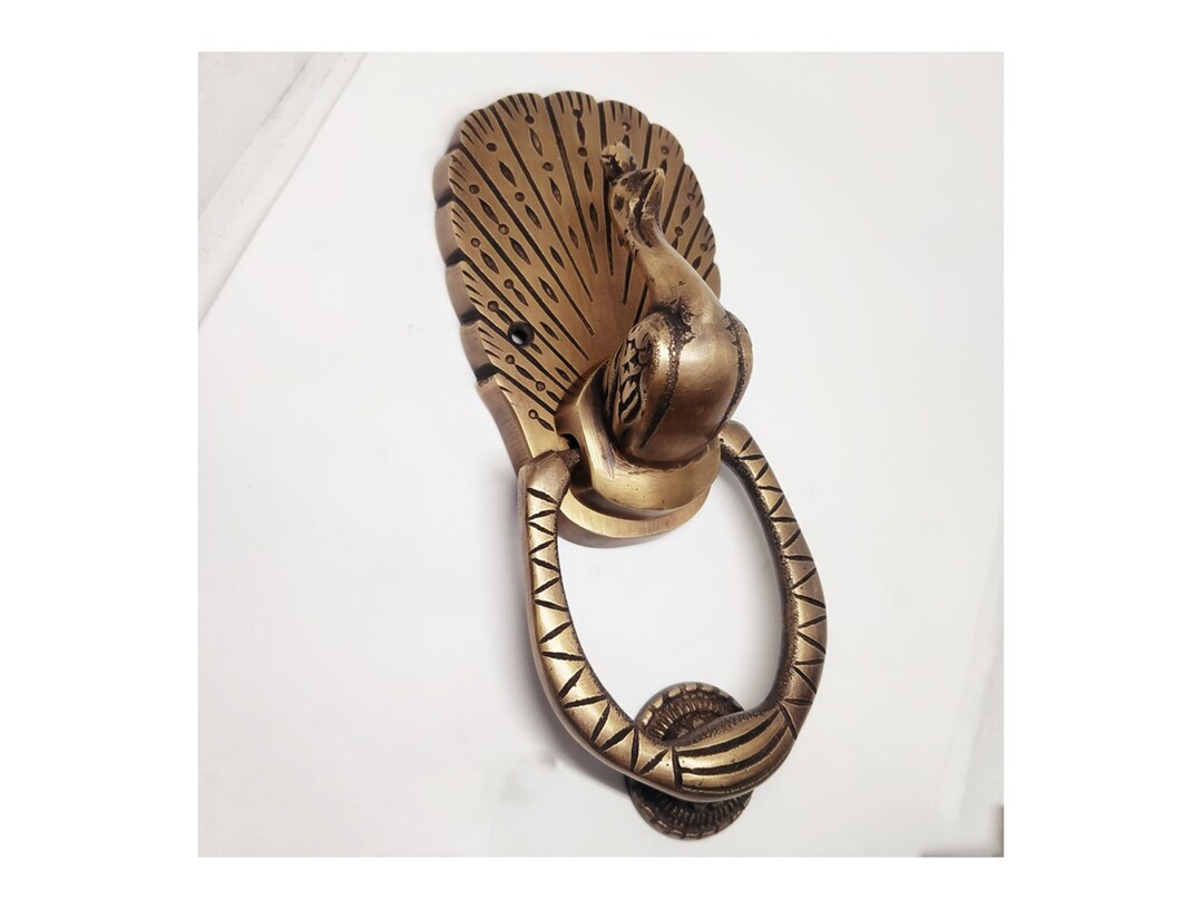 6.7" Vintage Solid Brass Door Knocker Beauty Peacock Decorative Door Bell Knocker Gate Front ...