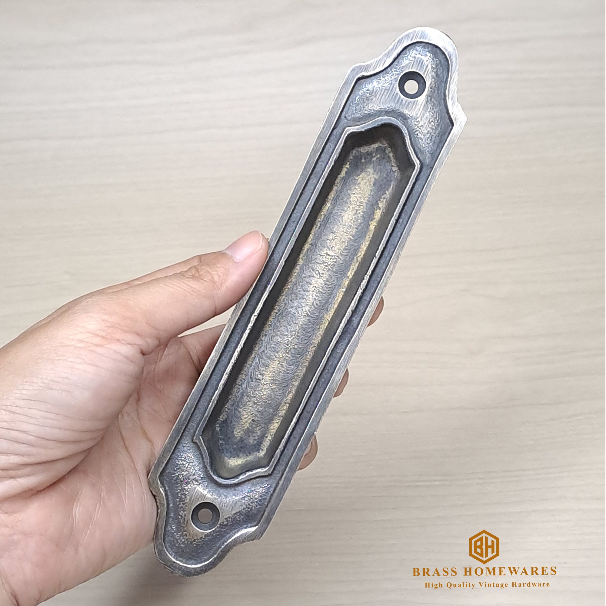 6.6" (2 Pcs) Antique Solid Brass Sliding Door Pull / Recessed Flat Pull ...