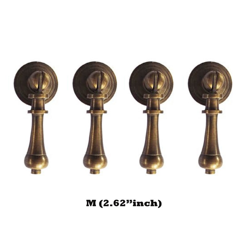 4pcs Vintage Brass TEARDROP Knob Drawer Pulls, Teardrop Round Backplate ...
