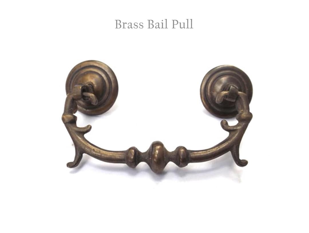 90mm Set of Vintage Solid Brass Bail Drawer Pulls, Round Rosette Drop Bail Handle Pulls, Brass ...