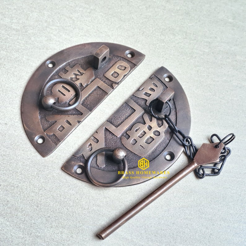 Vintage Latch Lock Solid Brass Classic Round Chinese Hasp Lock Catch ...