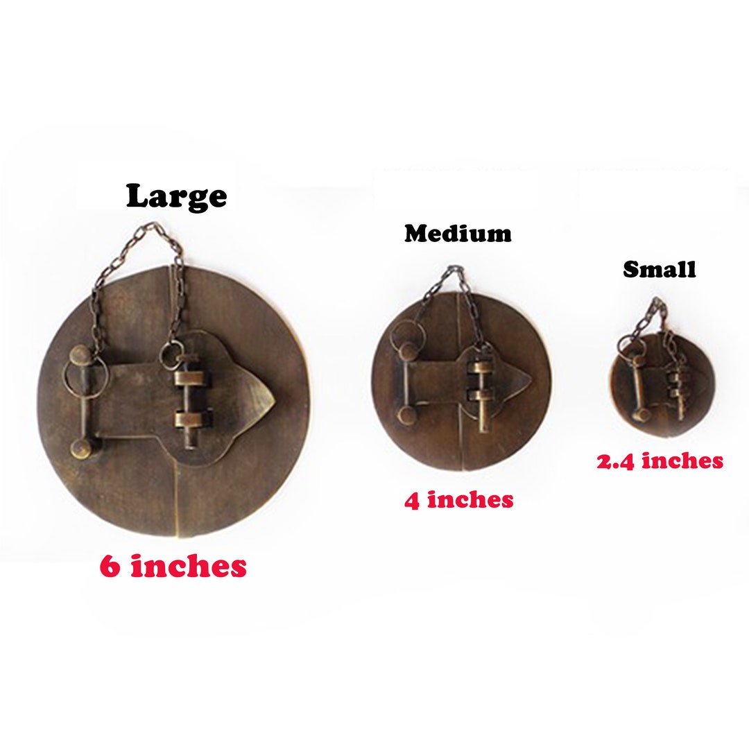 Antique LATCH LOCK Solid BRASS Round Plain With Chain Vintage Door Box ...