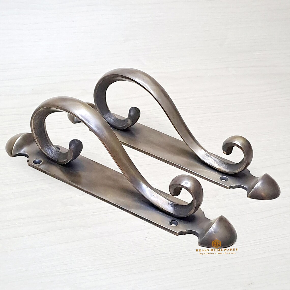 8.6" Pair of Vintage Brass Door Handle Pull, Antique Victorian Torpedo ...